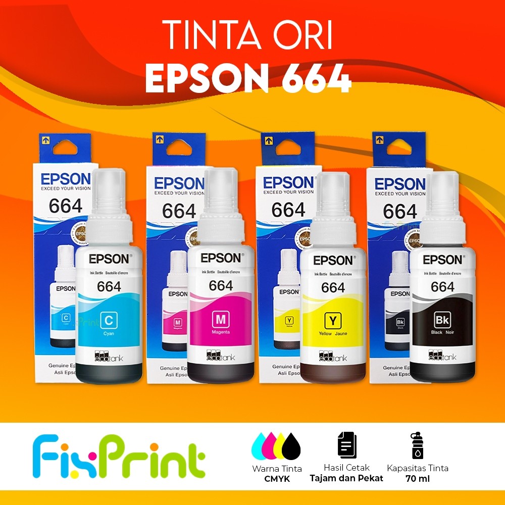 Jual Tinta Epson 664 Original 70ml 664 Loosepack 40ml Printer L550 L555 L565 L1300 L1455 L120 ...