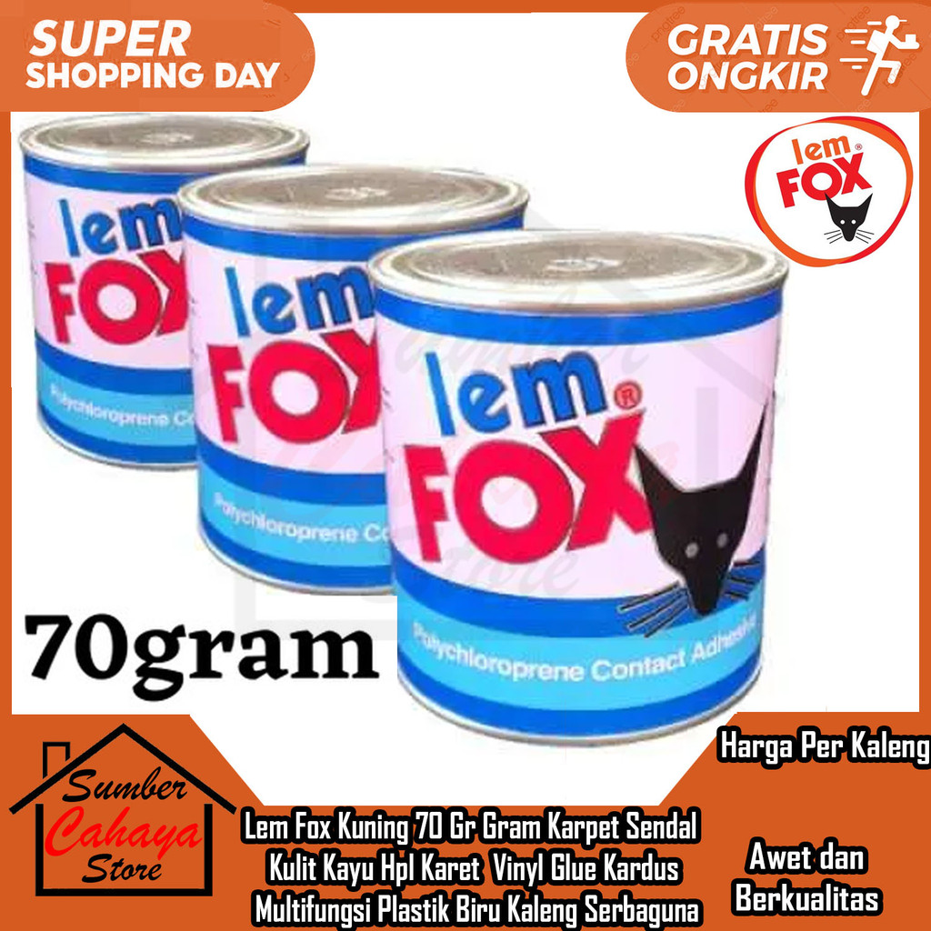Jual Lem Fox 70 Gram Kaleng Biru Kuat Permanen Cairan Encer Bening ...