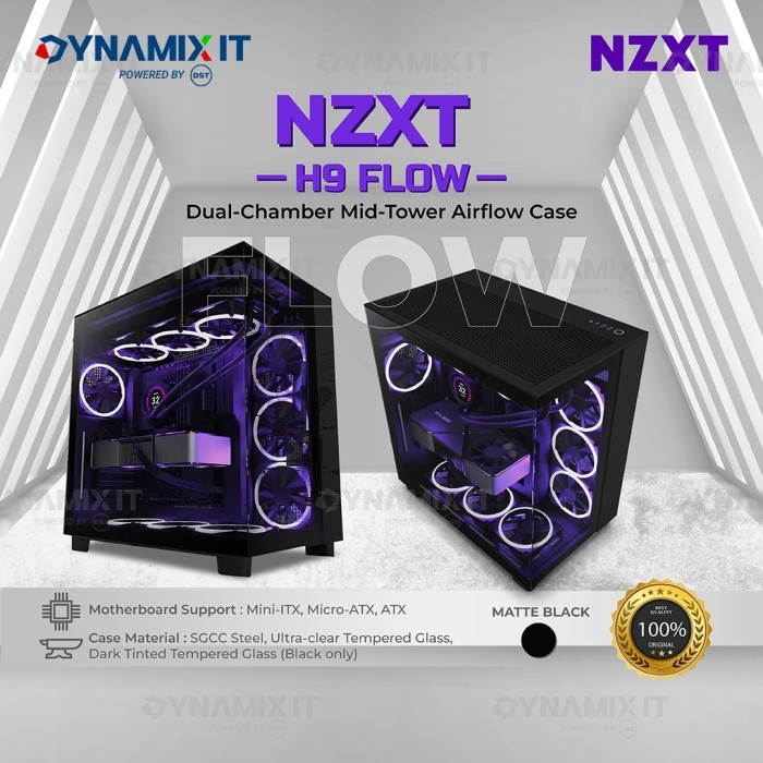 Jual Casing NZXT H9 FLOW Dual-Chamber Mid Tower PC Case - Matte Black ...