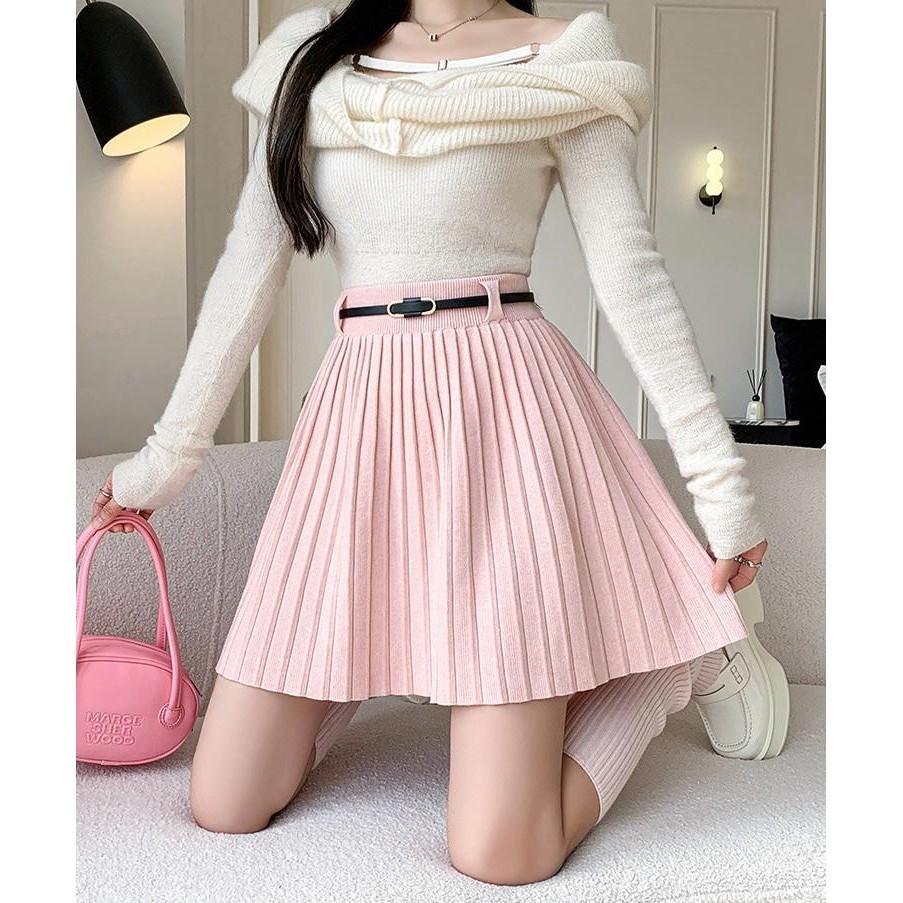 Jual Jlookco_ R128 Rok Pendek Wanita Premium Pleated Skirt Free Belt ...