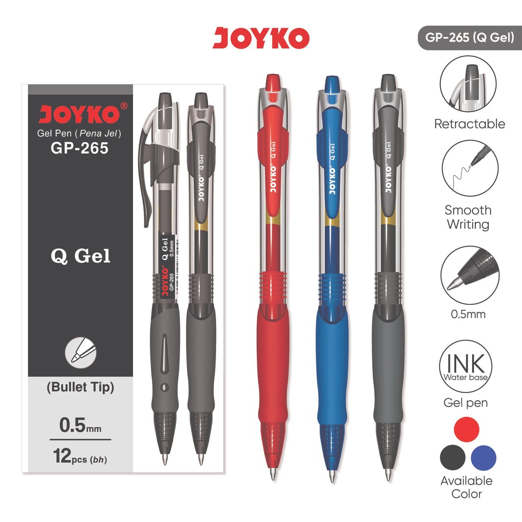 Jual JOYKO Pulpen Gel 1 Pack GP-265 Q Gel 0.5mm Isi 12 Pcs | Shopee Indonesia