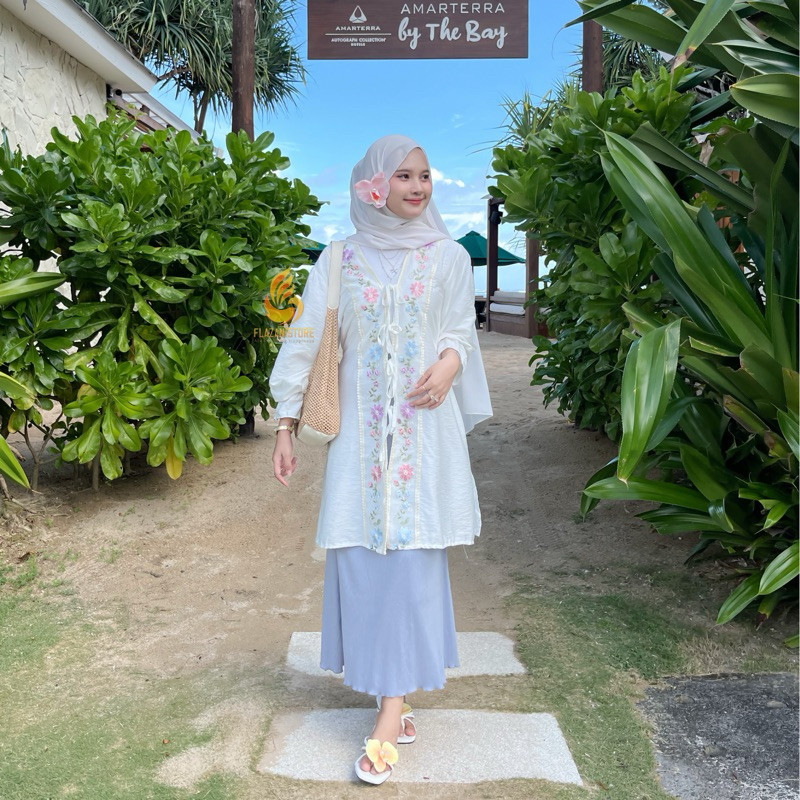 Jual SS - Daisy Long Tunik Tali Bordir Semi Outer - Tunik Outer Tali ...