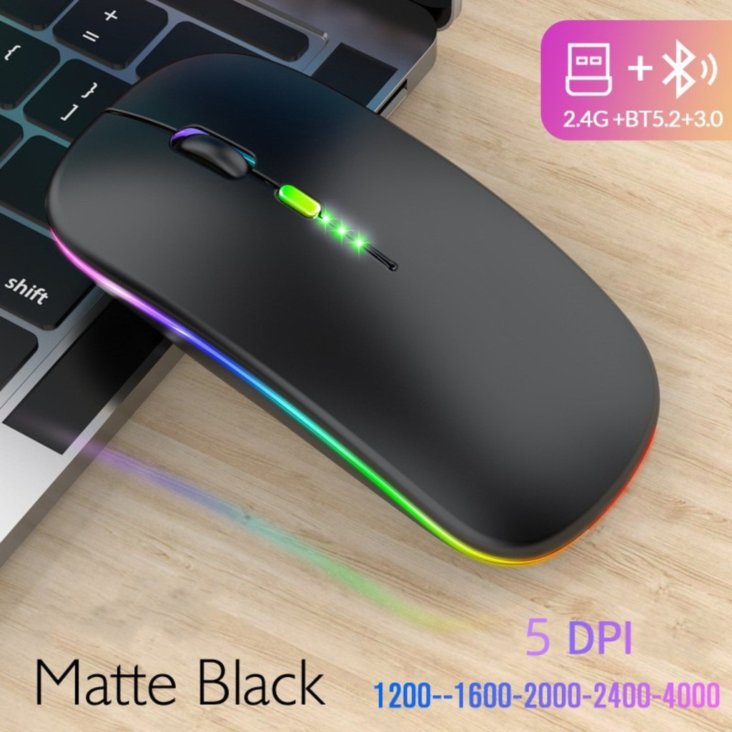 Jual Bluetooth Wireless Mouse with USB Rechargeable RGB Mouse Computer ...
