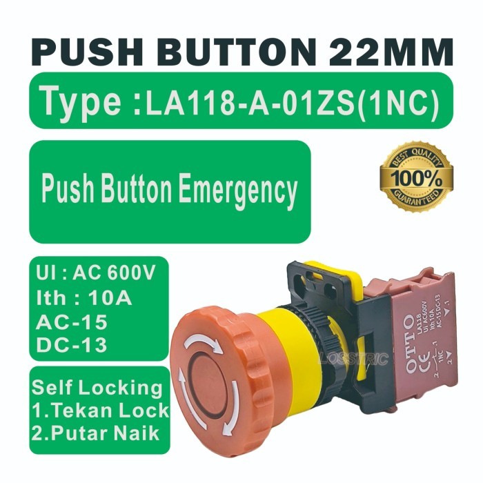 Jual PUSH BUTTON EMERGENCY STOP (SELF LOCKING) 22MM LA118-A-01ZS (1NC ...