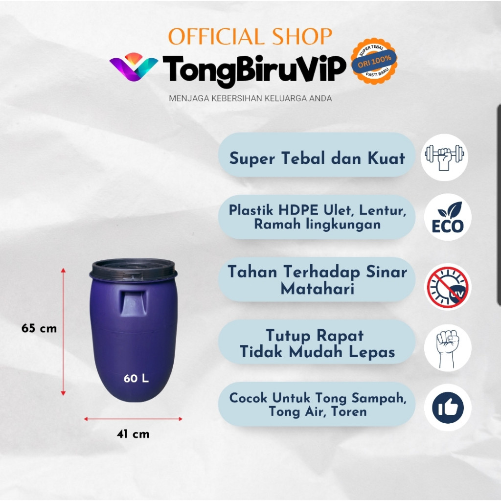 Jual FG45RT 60L Tempat Sampah Biru/ Tong Air Biru SUPER TEBAL & KUAT 60L (termasuk Tutup ...