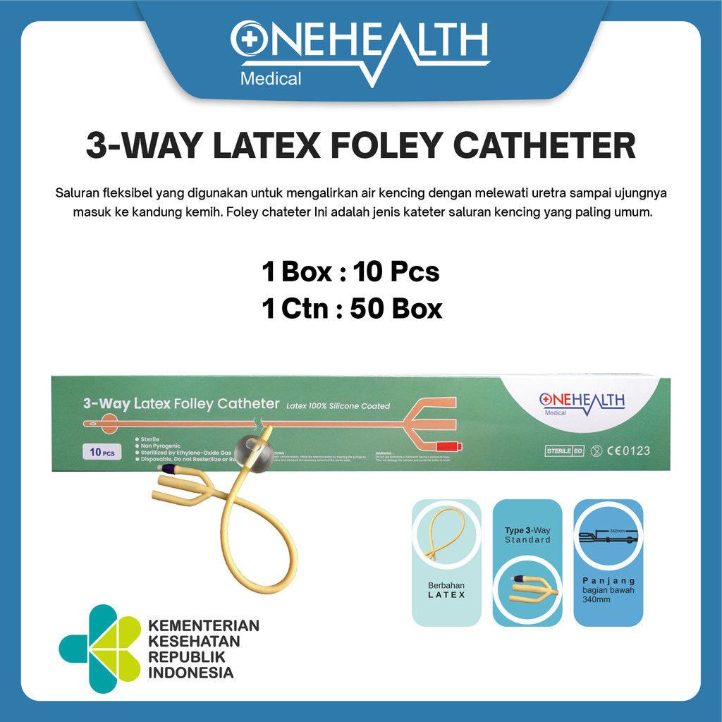 Jual Onehealth 3 Way Latex Foley Catheter 100% Silicon Coad Untuk ...