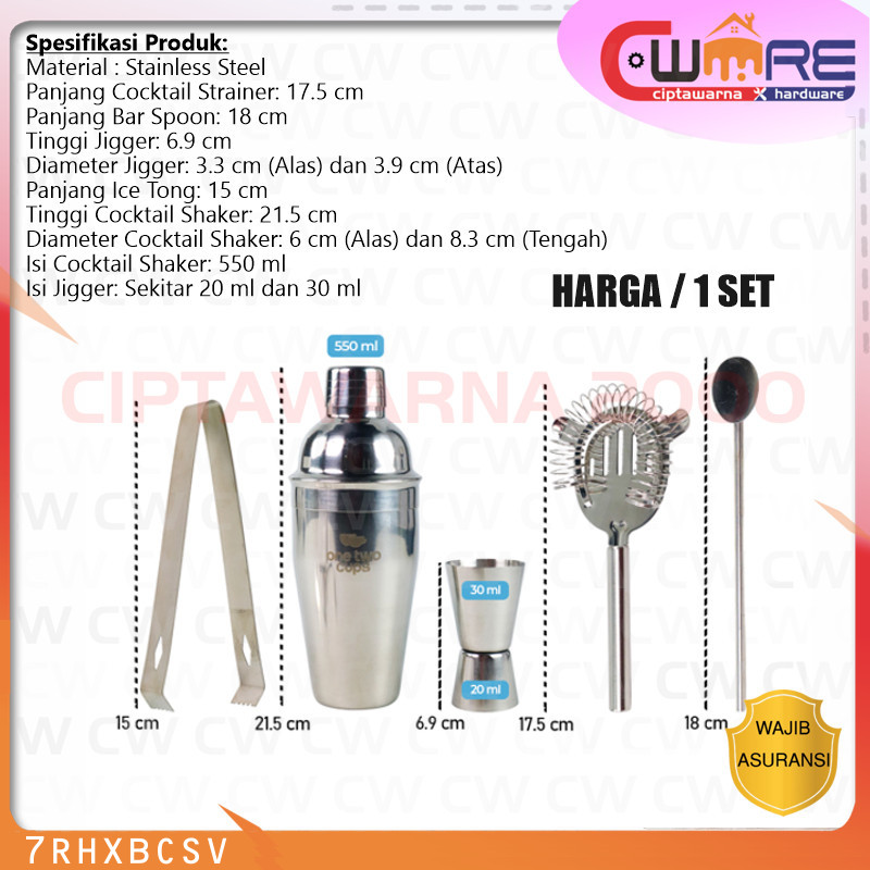Jual Bartender Cafe Minuman Set Cocktail Shaker Stainless Steel 5 in 1 350ml 550ml - BDB CwH2 ...