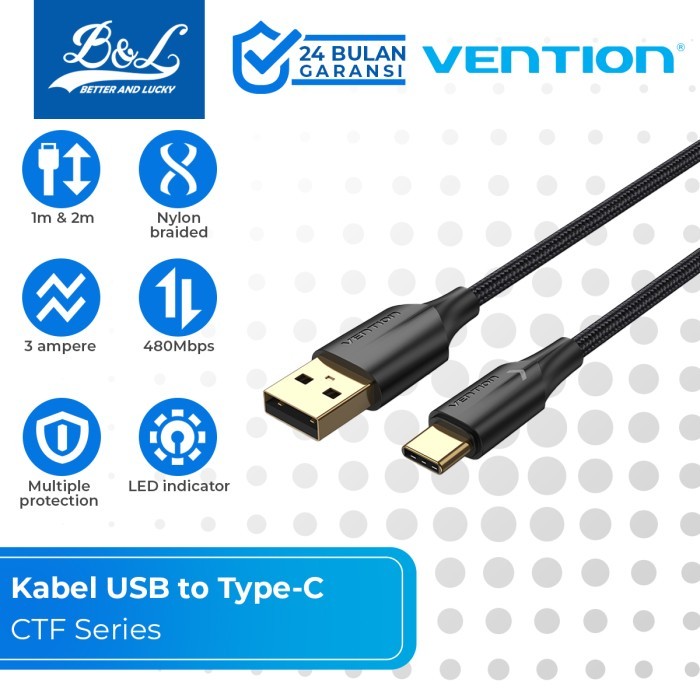 Jual VENTION CTF Kabel Data USB Type-C 3A LED Indicator Gold-plated Braided | Shopee Indonesia