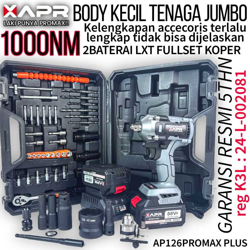 Jual APR Impact Wrench 1000nm Type PROMAX Mesin Pembuka Baut 2Baterai ...
