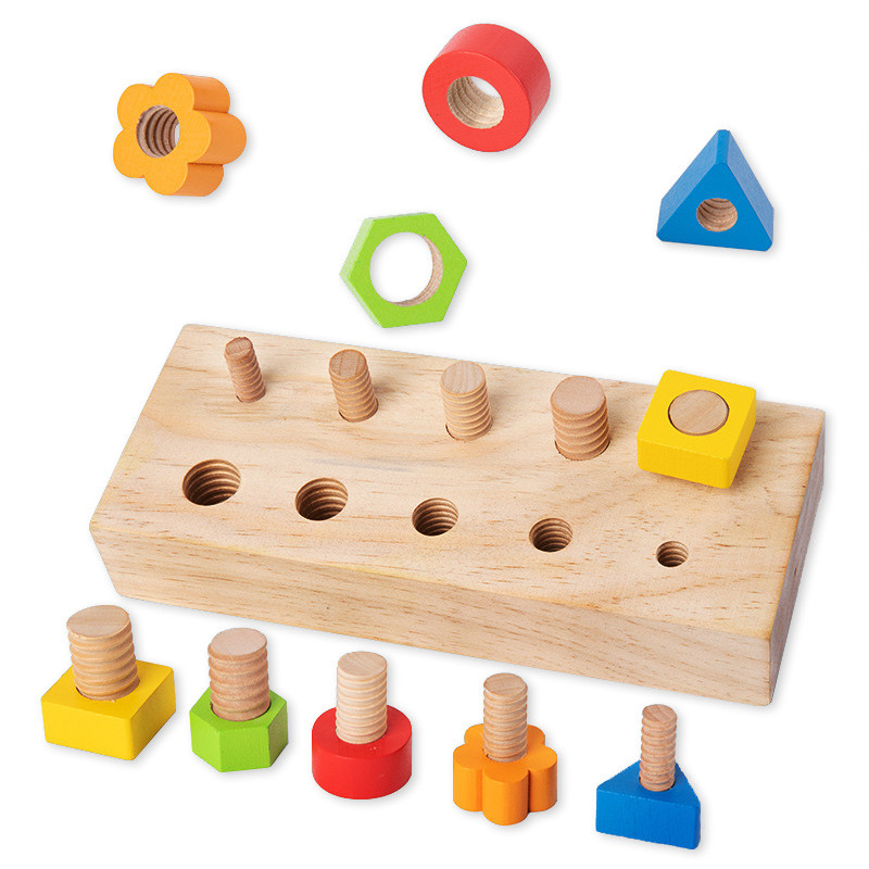 Jual Wooden Nut Bolts Building Blocks Color Shape Sorter Toys Kids ...