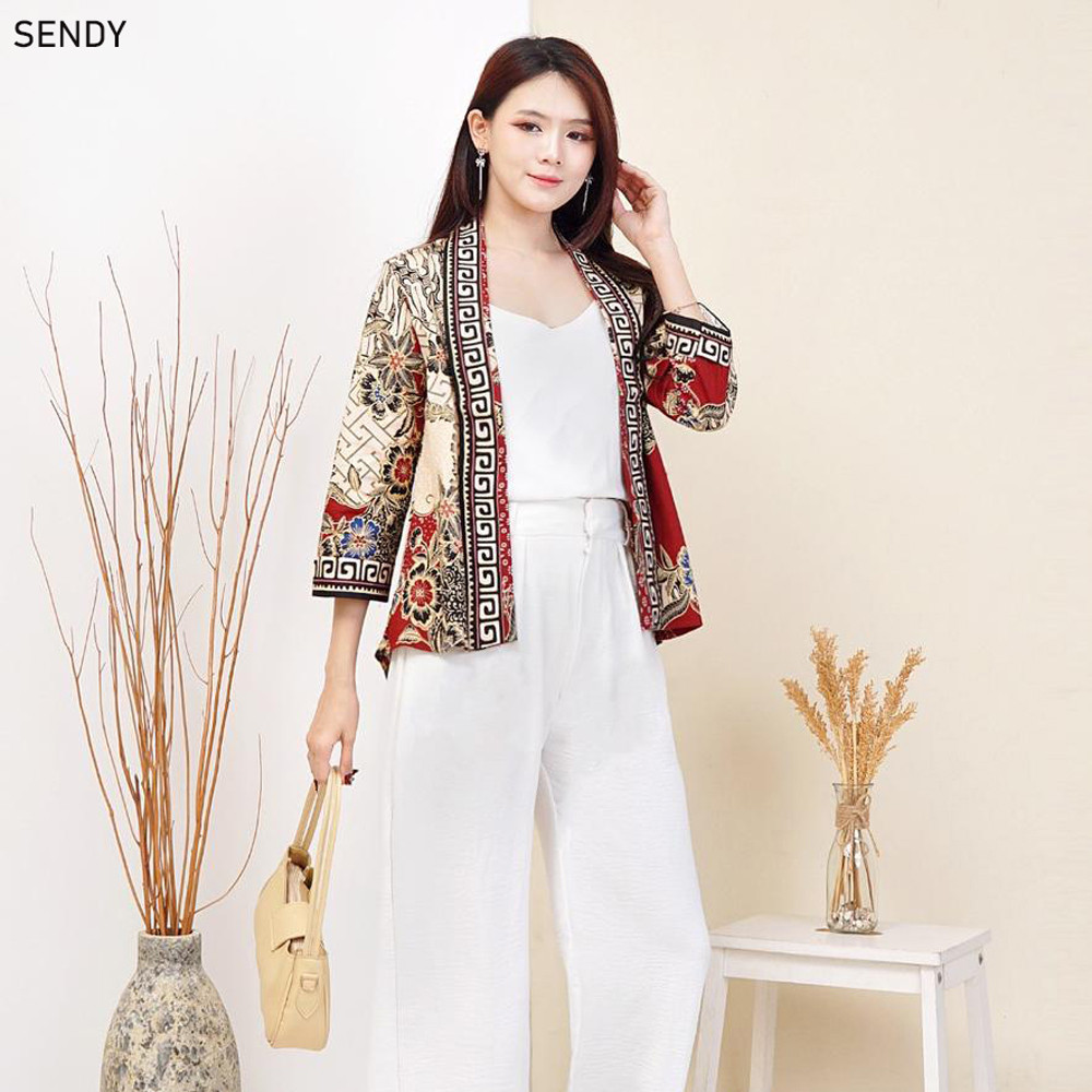Jual Evercloth Sendy Blazer Batik Merah Outer Batik Rompi Wanita Jaket ...