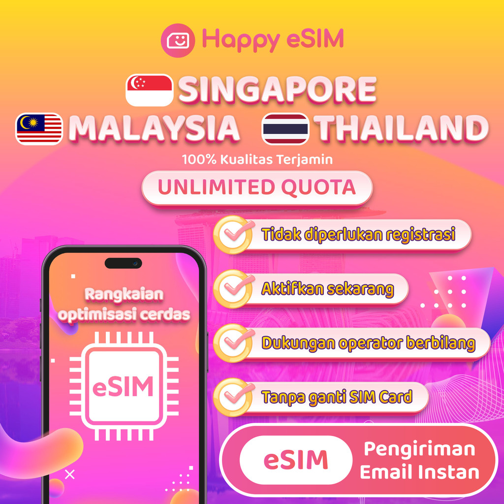 Jual Happyesim eSIM Singapore Malaysia Thailand I Internet Data QUOTA 30HAR | Travel eSIM | eSIM ...