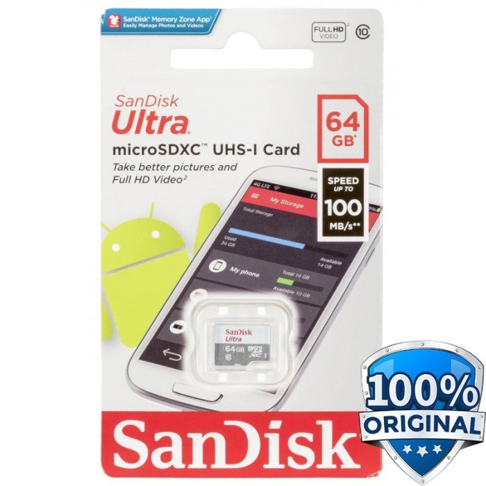 Jual SanDisk Ultra microSDHC Card UHS-I Class 10 (100MB/s) 64 & 32GB | Shopee Indonesia