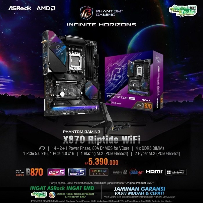 Jual ASROCK PHANTOM GAMING X870 Riptide WiFi | Motherboard AMD X870 AM5 ...