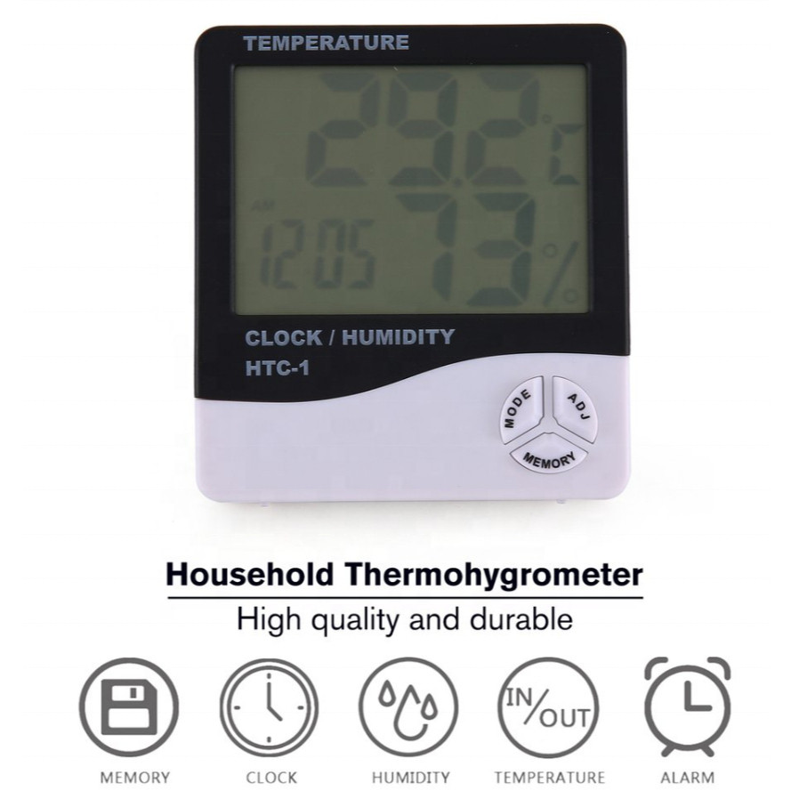 Jual HTC HTC-1 Thermometer Hygrometer Digital Ruangan Clock Temperature ...