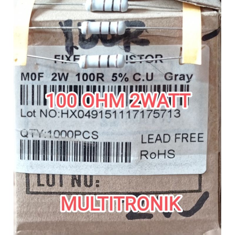 Jual RESISTOR 2WATT 100R 5% RESISTOR 100R (100 OHM) 2WATT MOF TAIWAN ...