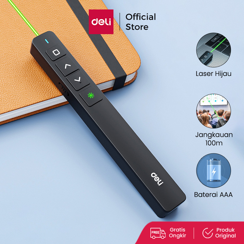 Jual Deli Laser Pointer Laser Hijau Presentasi PPT Jarak 100 M ES001-G ...