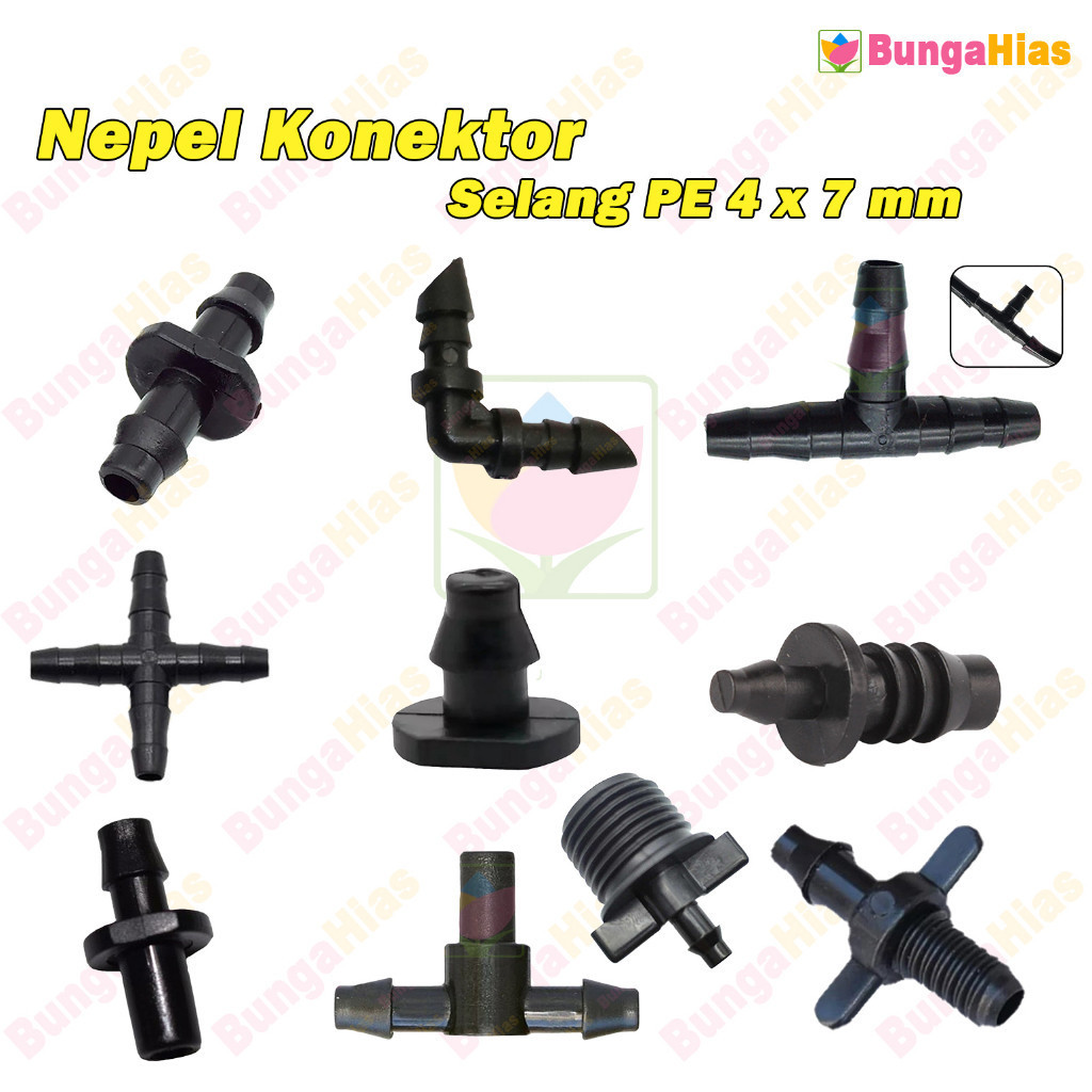 Jual Konektor Selang PE 4 x 7 mm Nepel Sambungan Joiner Tee Elbow 6 mm ...