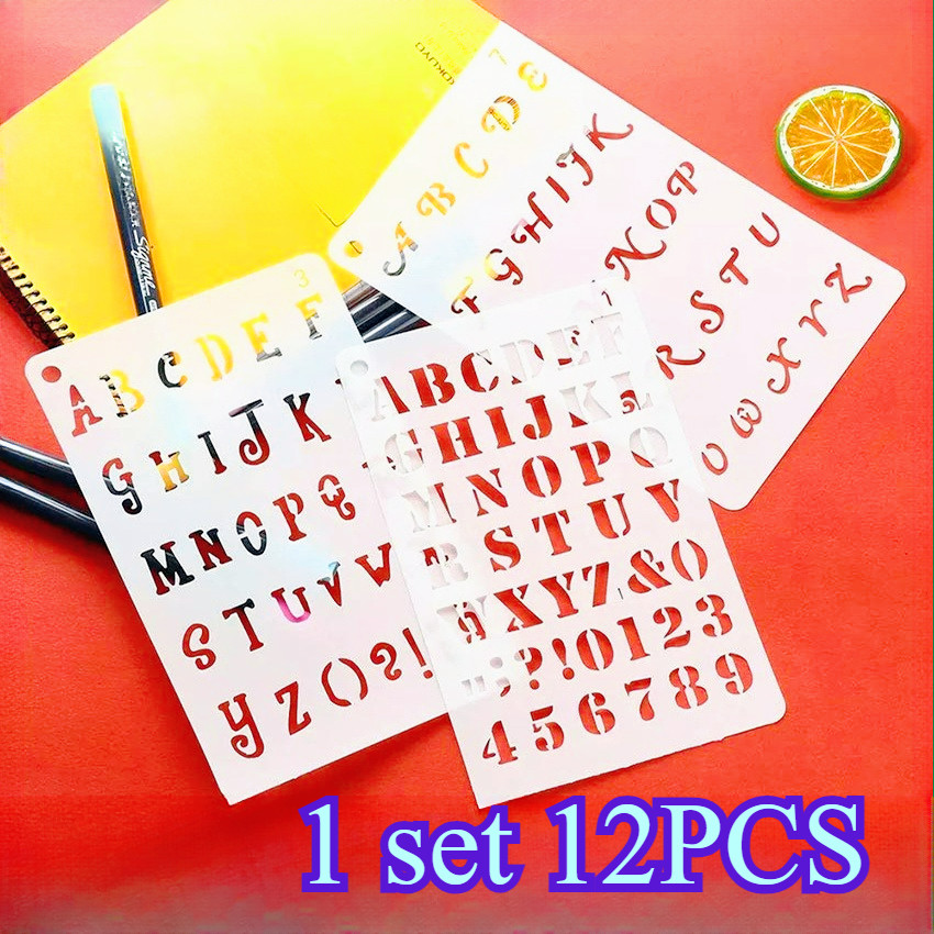 Jual 12Pcs/Set Stencil Angka Huruf Alphabet Cetakan Stensil Penggaris ...