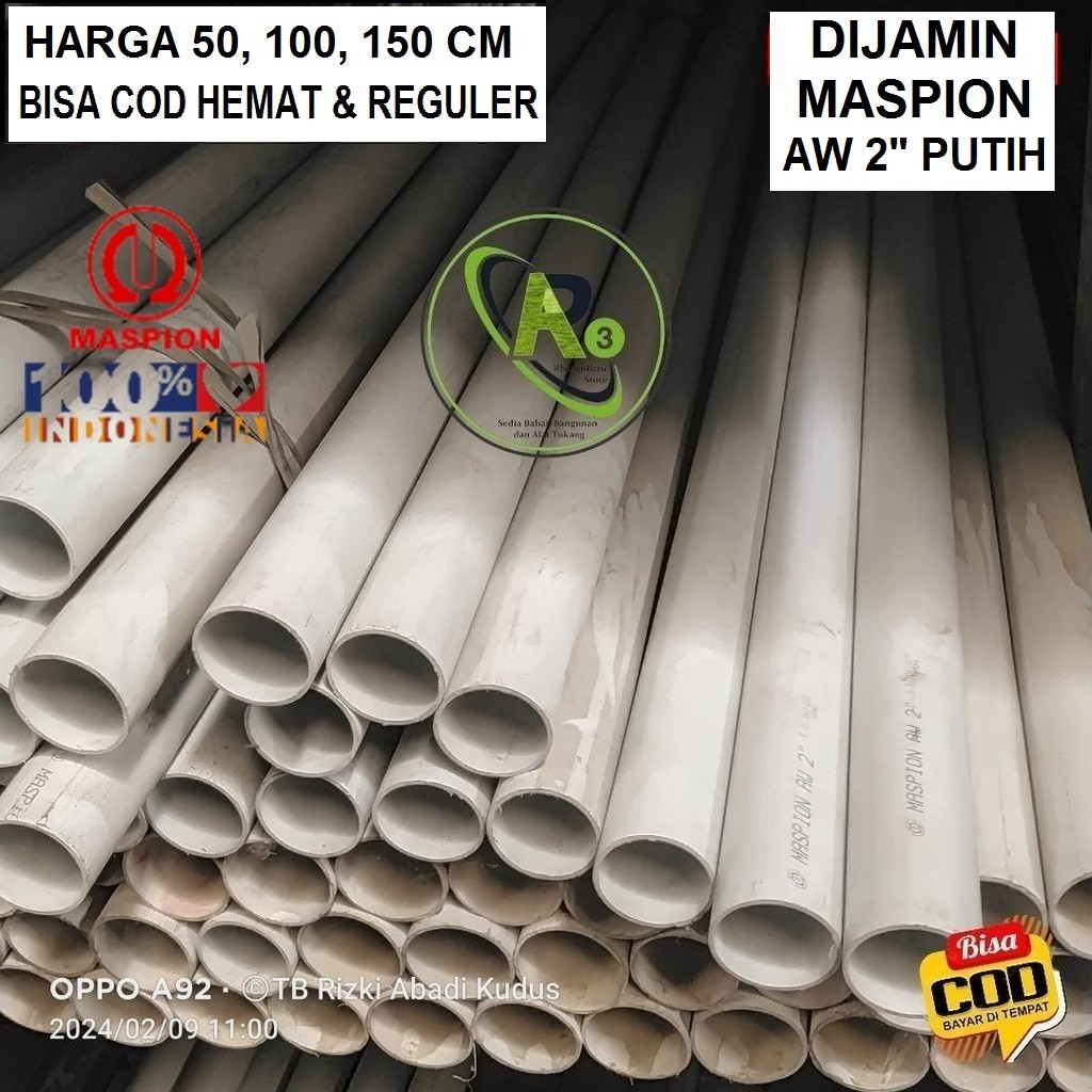 Jual Pralon Pvc Pipa Air MASPION AW 2" inch Putih (60mm) Paralon Harga ...
