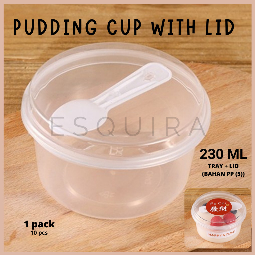 Jual (ECO)Pudding Cup Korean With Lid 230 ML + Free Mini Spoon 10pcs ...