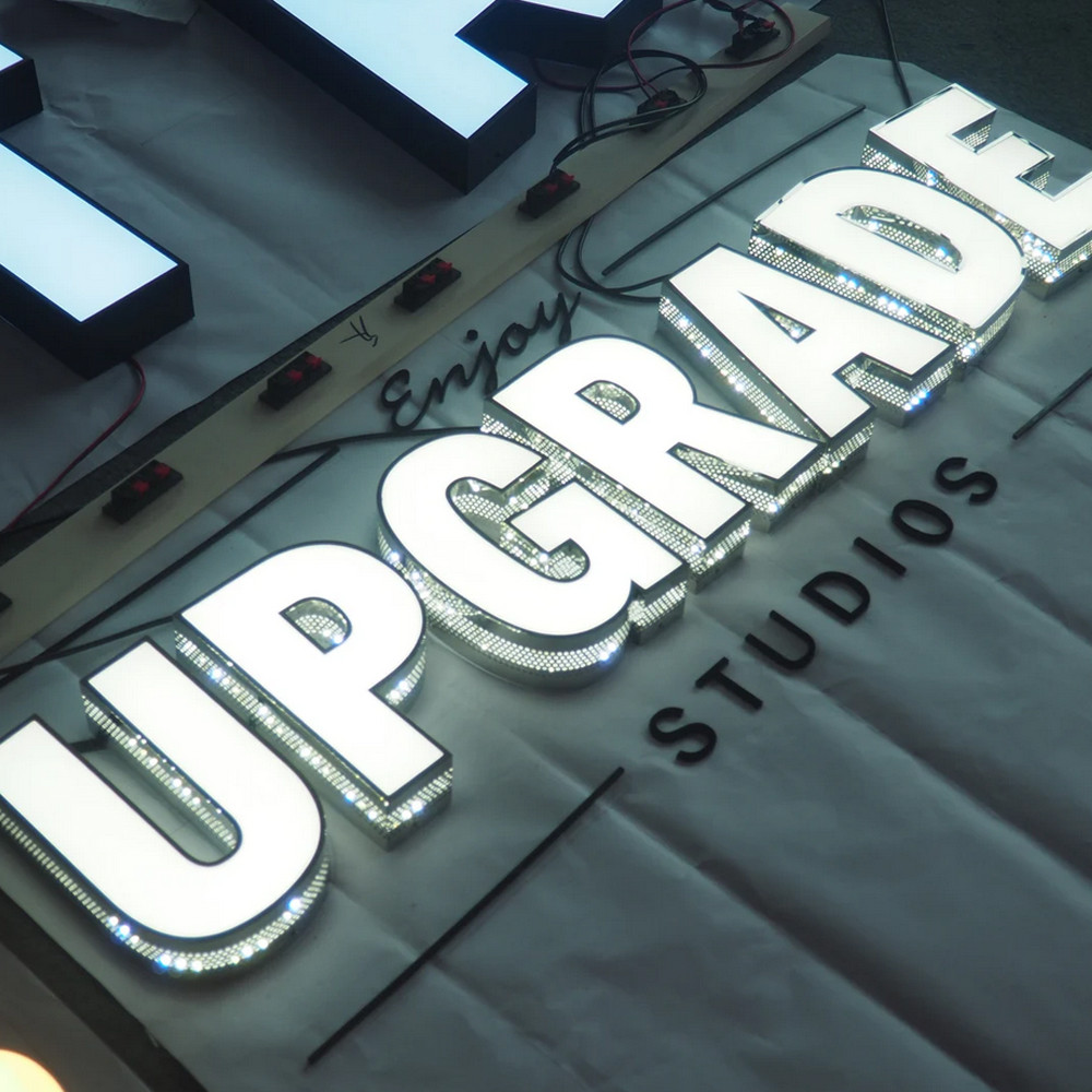 Jual Custom LED Business Logo Sign 3D Mirror Gold Logo Sign ...