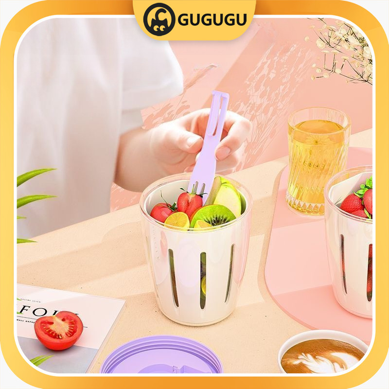 Jual 【Ready】Wadah Salad Buah Sayur Tutup Saringan Garpu | Fruit Cup ...