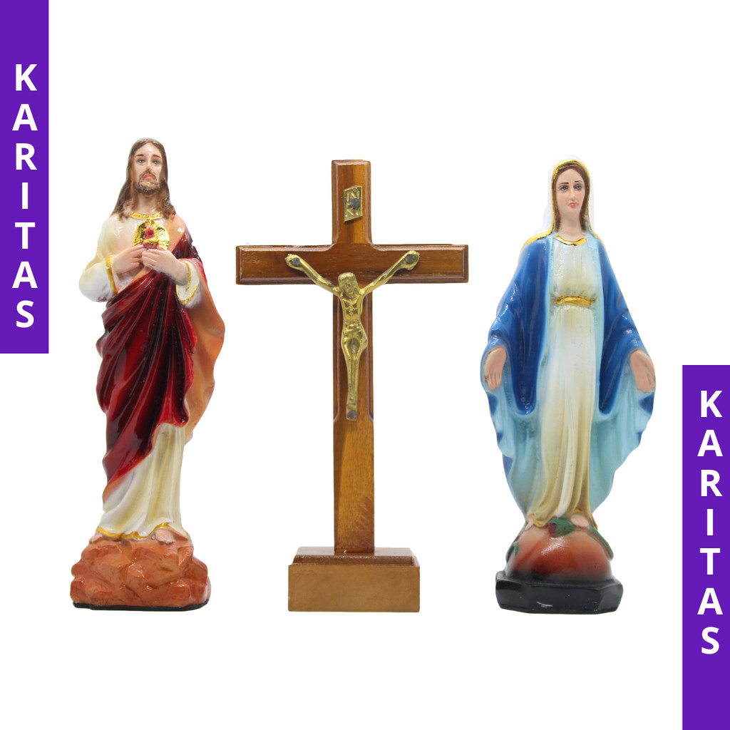 Jual PAKET PATUNG MARIA, YESUS + SALIB DUDUK 20 CM / SALIB MEJA KATOLIK ...