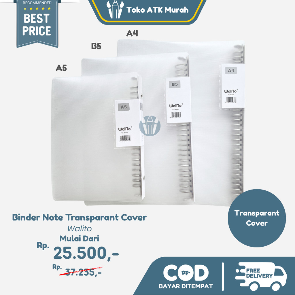 Jual Binder Note Transparan - Buku Binder A5 / B5 / A4 Walito | Shopee ...