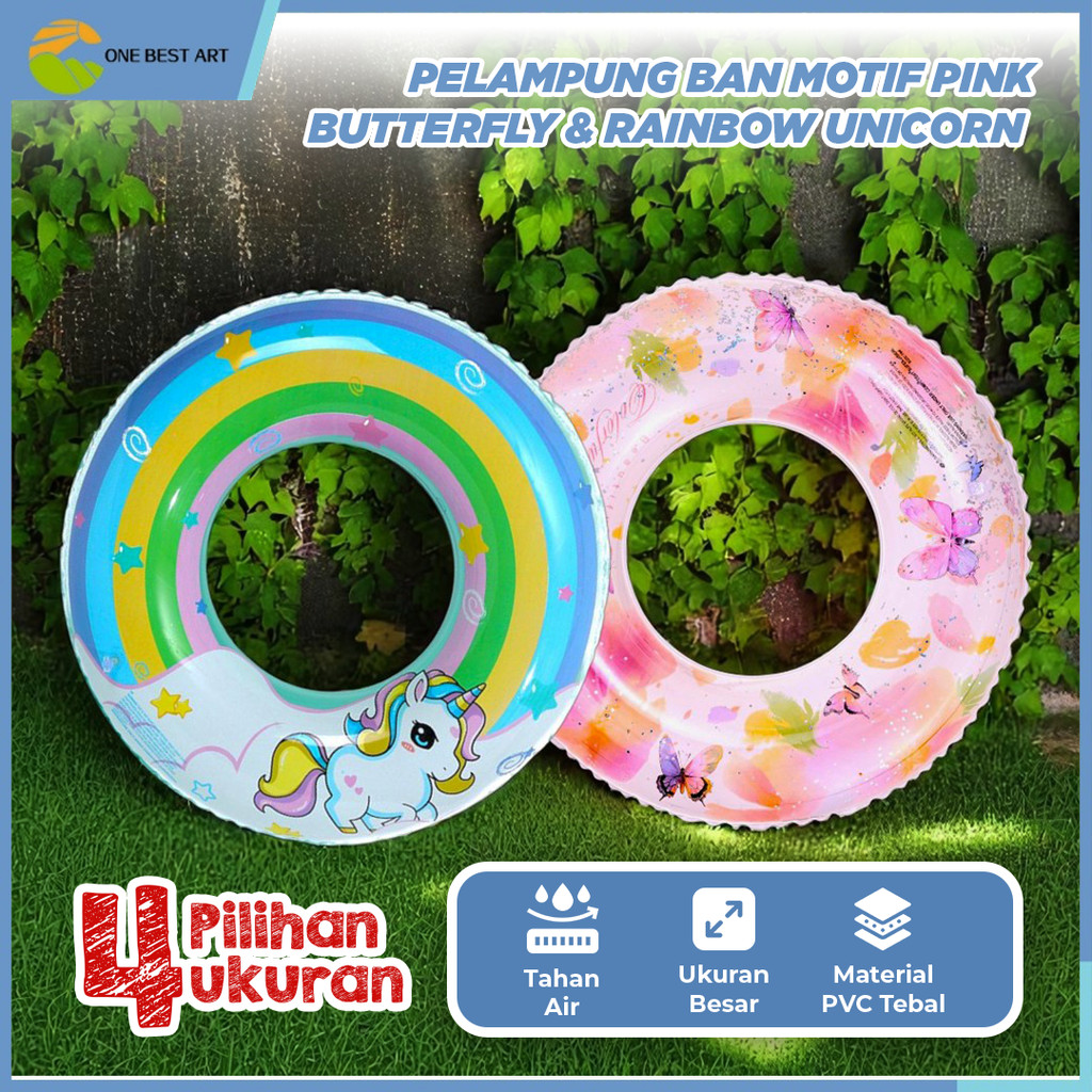Jual One best art – Pelampung Ban Renang Motif Pink Butterfly & Rainbow ...