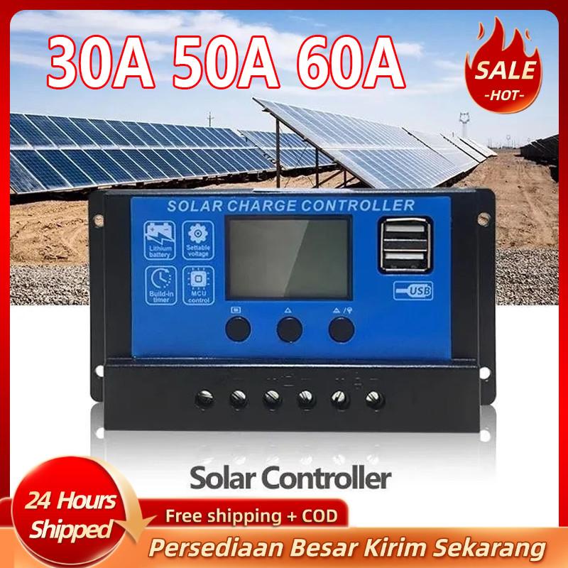 Jual Solar Charge Controller LCD LED Display Solar PWM 30A 50A 60A 100A USB Panel Surya Charge ...