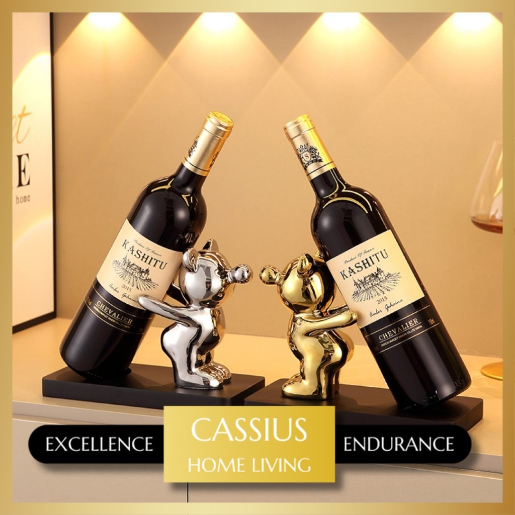 Jual Rak Anggur Senderan Botol Wine Rack Holder Hiasan Beruang Emas ...