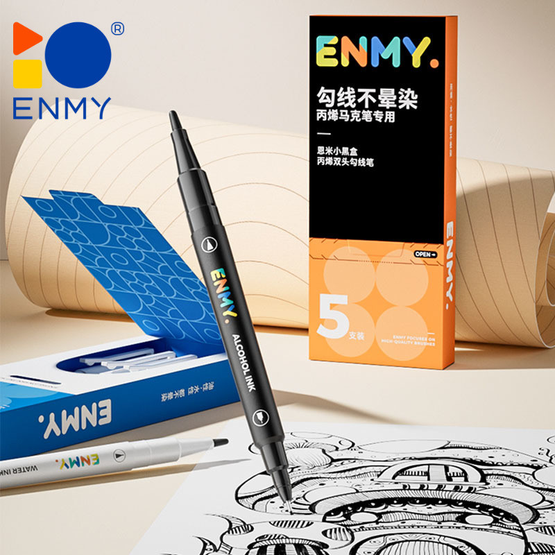 Jual ENMY Dual-Tip Marker Pen 5pcs Outline Pen Hitam Drawing Pen Pena ...