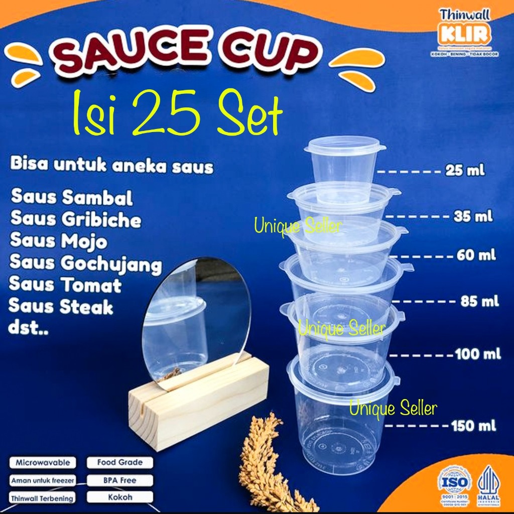Jual Thinwall Cup 25ml 35ml 60ml isi 50 set & 100ml 150ml isi 25 set KLIR / Thinwall Sauce Cup ...