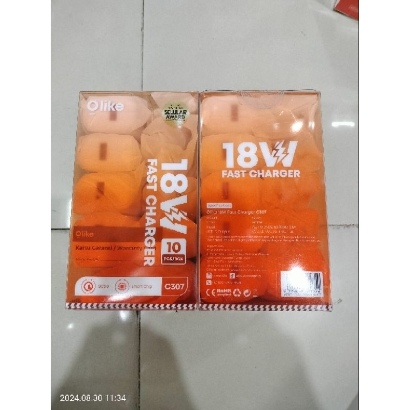 Jual 1BOX ISI 10 PCS ADAPTOR ORI OLIKE C307 3A 18W QUICK CHARGER C203 ...