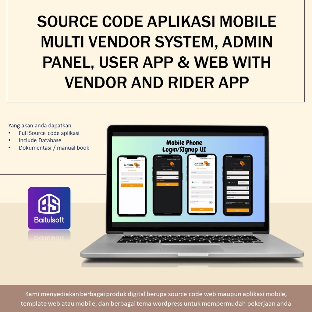 Jual SOURCE CODE APLIKASI MOBILE MULTI VENDOR SYSTEM, ADMIN PANEL, USER APP & WEB WITH VENDOR ...