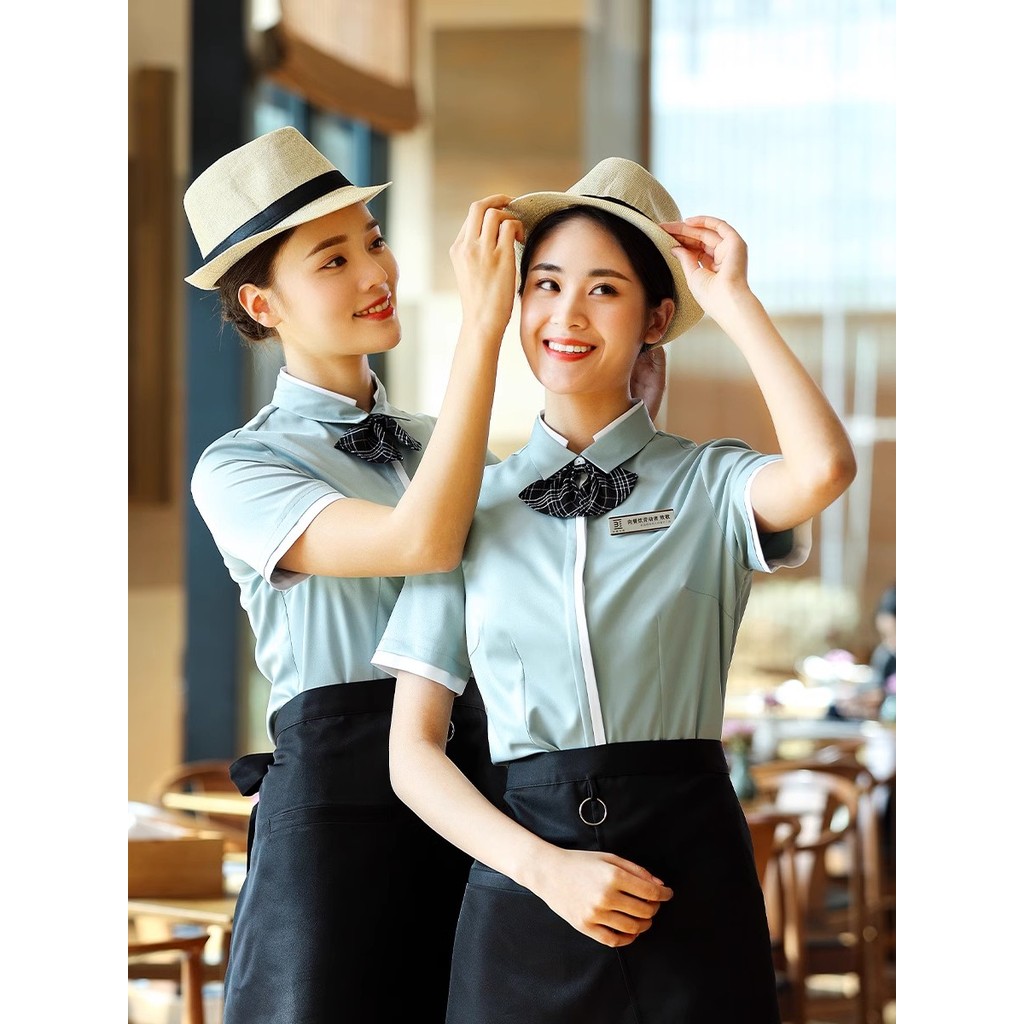 Jual Coffee Shop Waiter Work Clothes Female Short Sleeve Spring/Summer ...