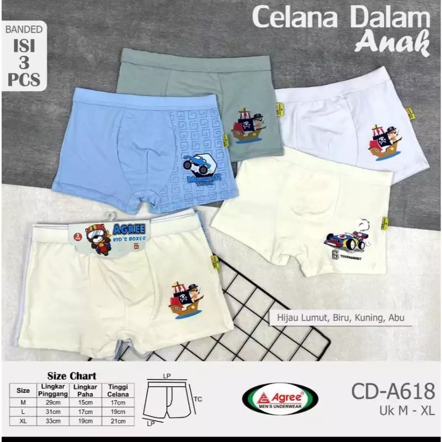 Jual CD Boxer Anak Cowok AGREE KIDS (ISI 3) A618 / A518 | Shopee Indonesia