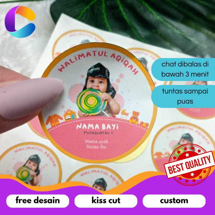 Jual Cetak INC 2-4 Stiker Bulat Label Tasyakuran Aqiqah Sticker Nama ...