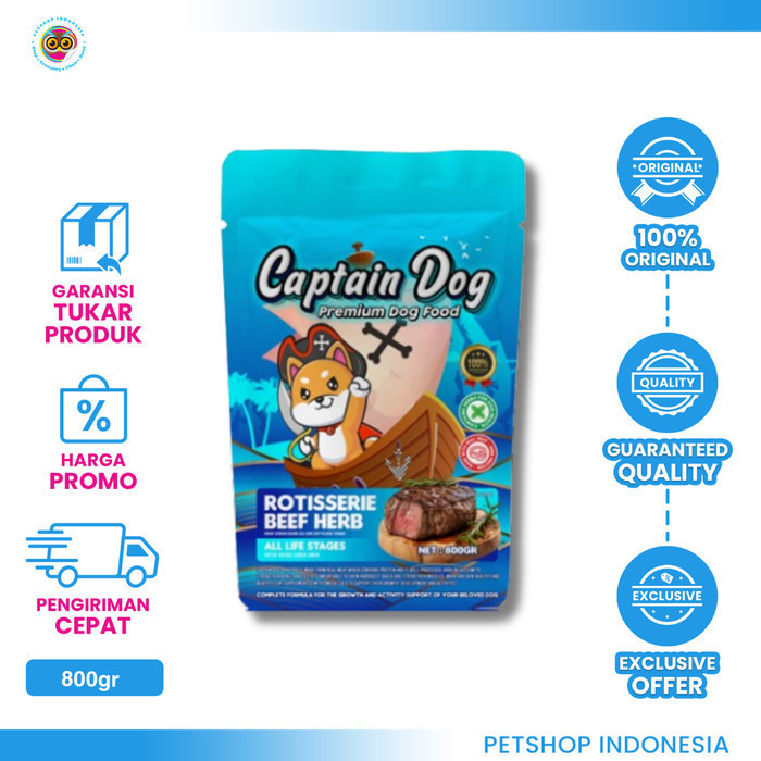 Jual Captain Dog Dry Food All Life Stage Rotisserie Beef Repack 800gr ...