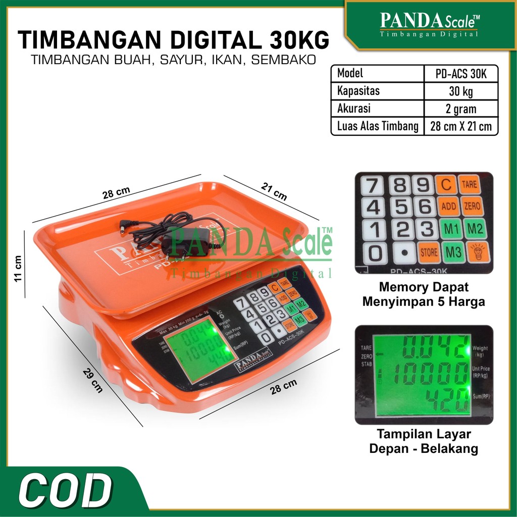 Jual PANDA SCALE Timbangan Digital Buah Laundry Sembako 30kg PD-ACS-30kg | Shopee Indonesia