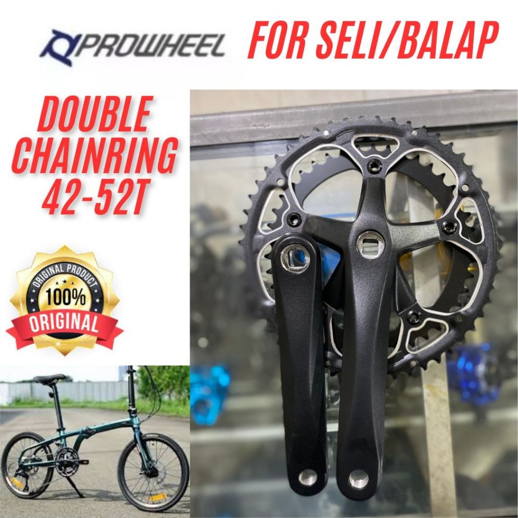 Jual PROWHEEL Crankset Alloy Double Chainring 42-52t Seli Jadul BB Kotak Not Triple Atau Single ...