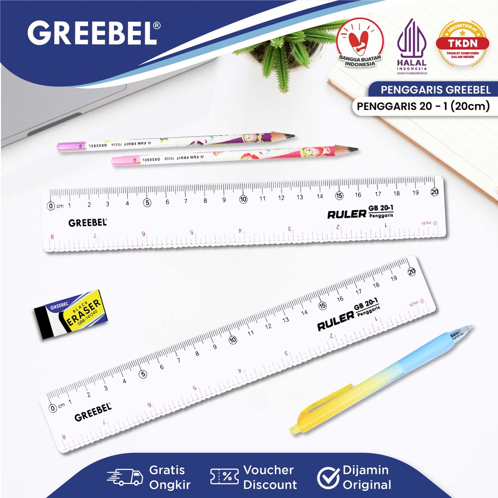 Jual GREEBEL Penggaris Plastik 20cm / Penggaris Bening / Ruler 20-1 ...