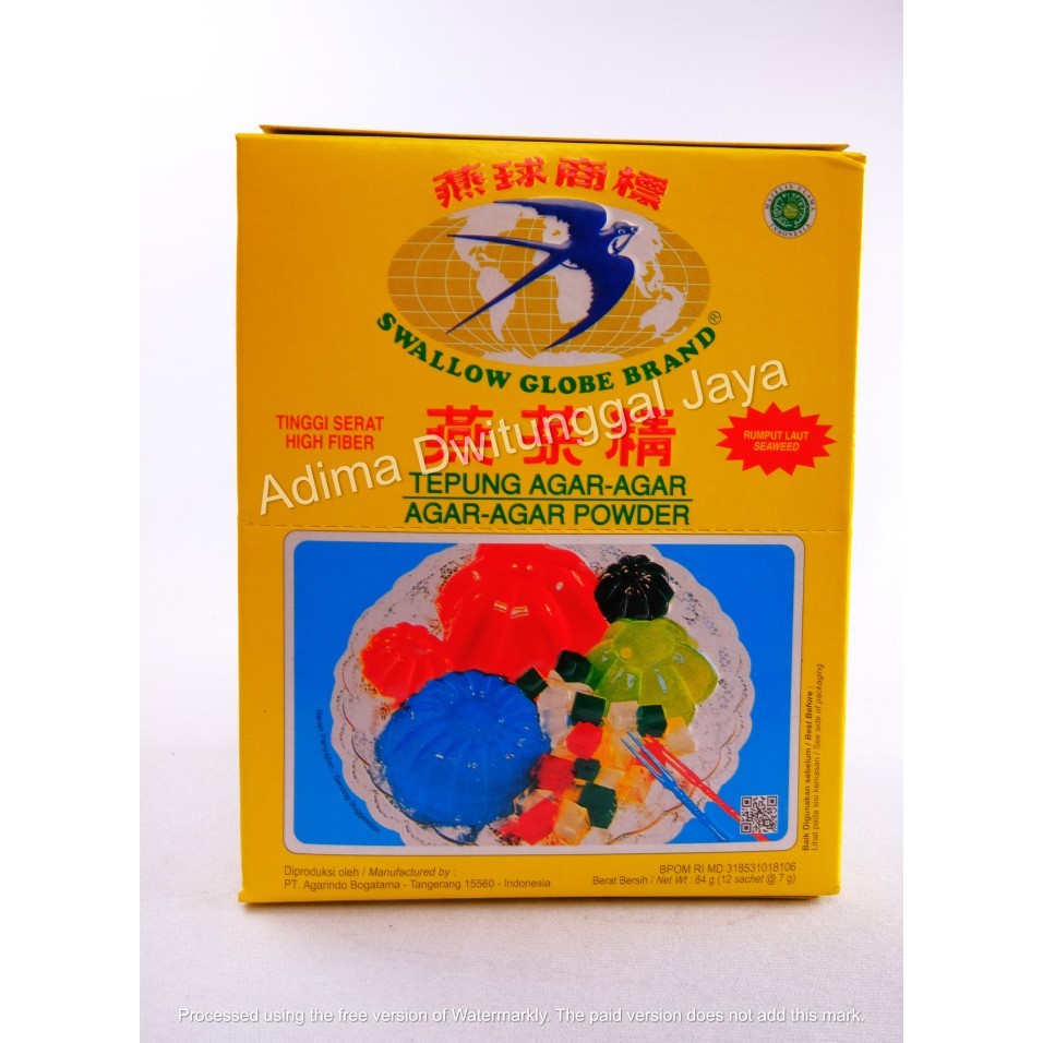 Jual Swallow Globe Agar agar Plain Putih 12's x 7gr (1 Box isi 12 ...