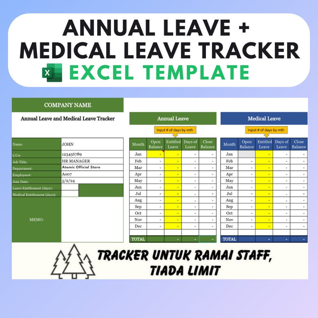 Jual [ TZTW16 ] Template Excel Pelacak Cuti Tahunan + Cuti Sakit ...