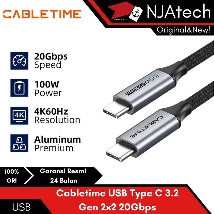 Jual Cabletime Kabel Data USB C to C Thunderbolt 3 PD 100W 20Gbps Display Video Premium Type C ...