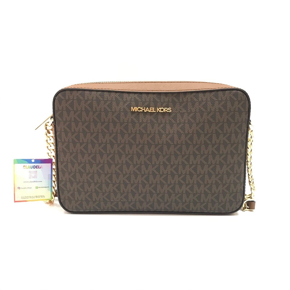 Jual Michael Kors Jet Set Crossbody in Signature Brown | Shopee Indonesia