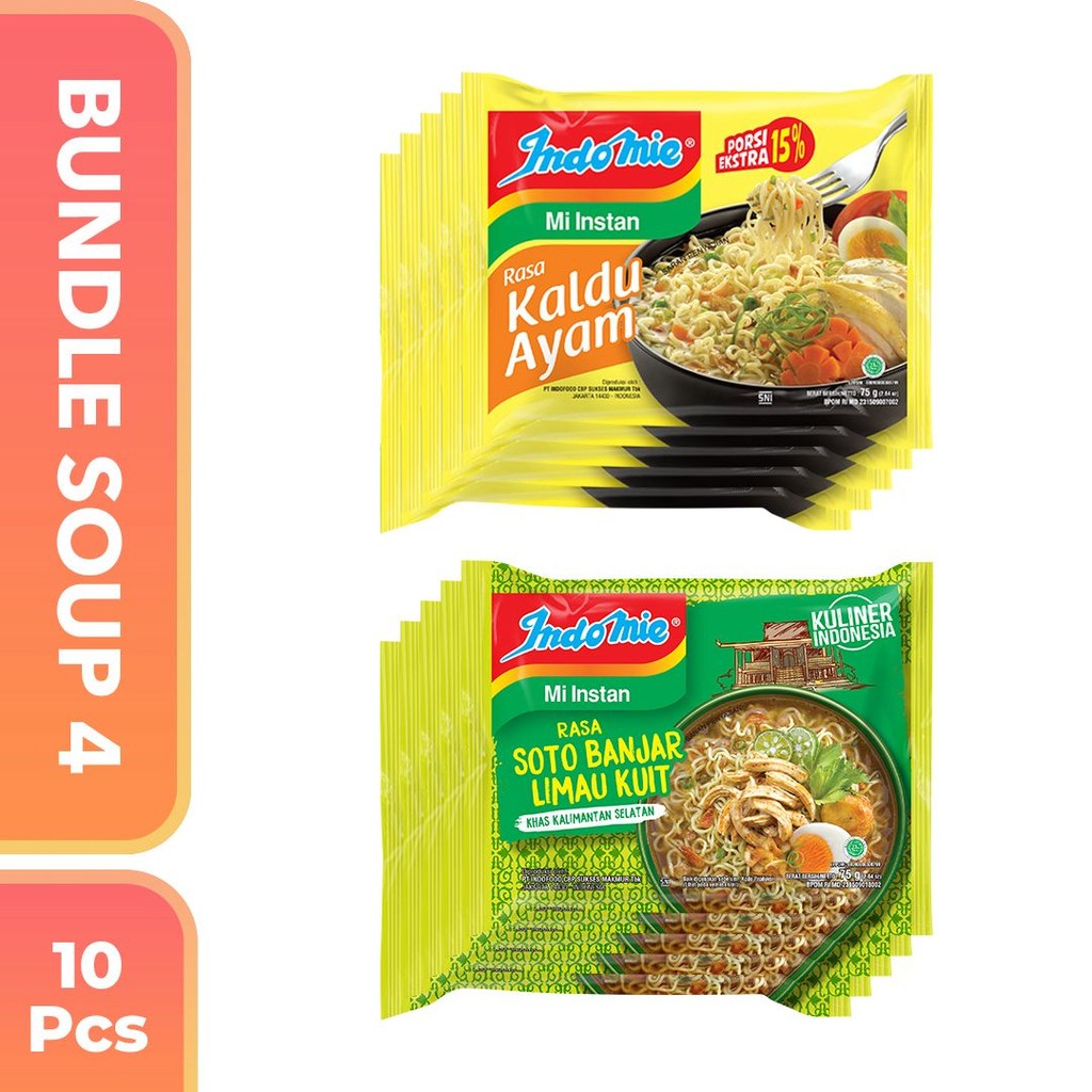 Jual 10 Pcs Indomie Bundle Soup - Kaldu Ayam 75 Gr & Soto Banjar Limau ...
