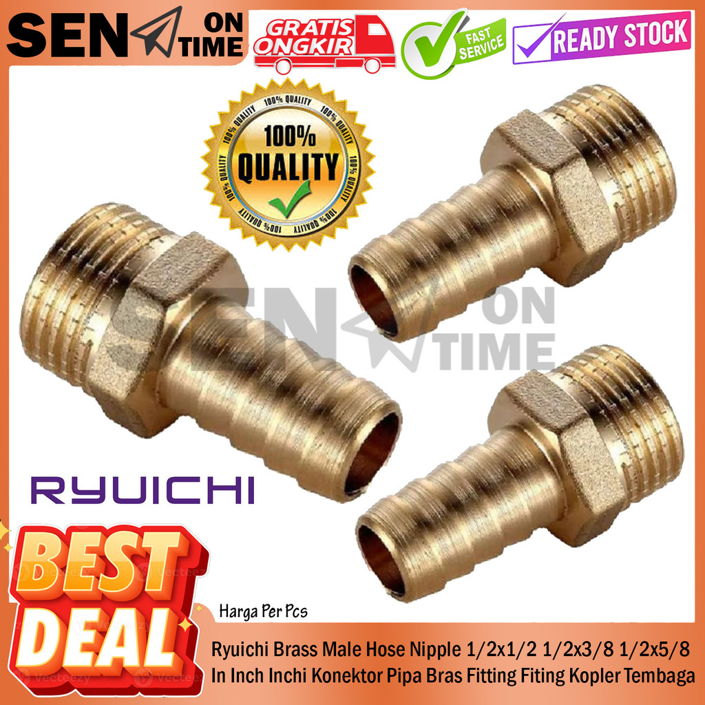 Jual Brass Male Hose Nipple Ryuichi 1/2’’x3/8’’ 1/2’’x1/2’’ 1/2’’x5/8’’ Konektor Pipa Drat ...