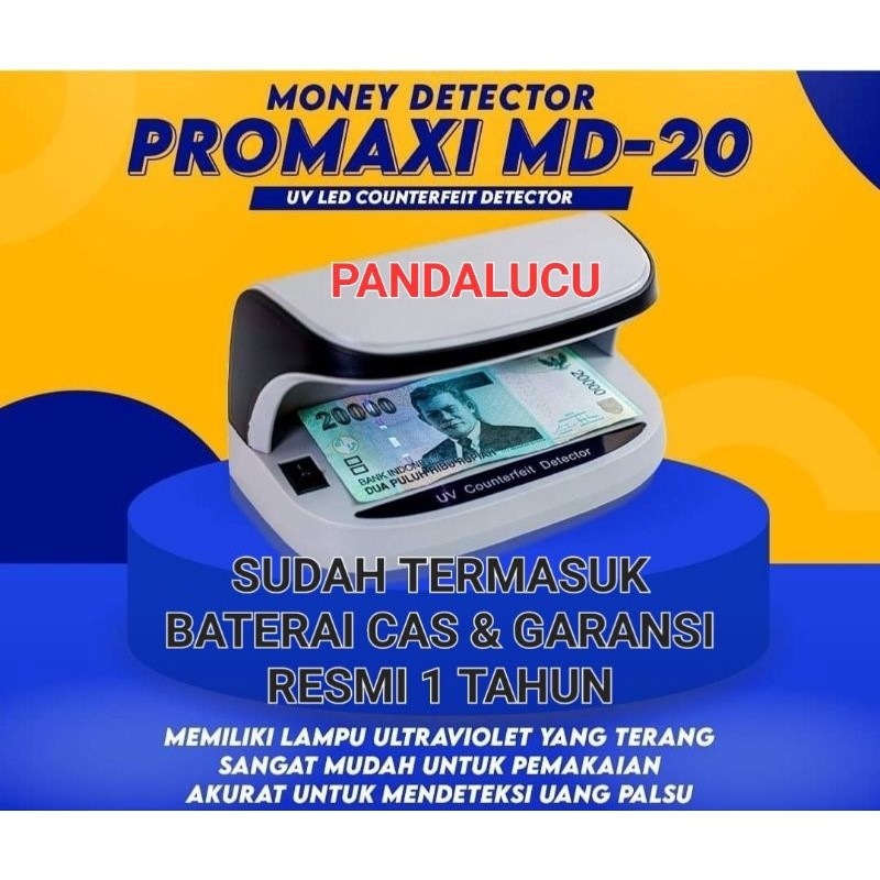Jual Money Detector PROMAXI MD-20 LED - Lampu UV / Alat Deteksi Uang Palsu Cas MD20 | Shopee ...